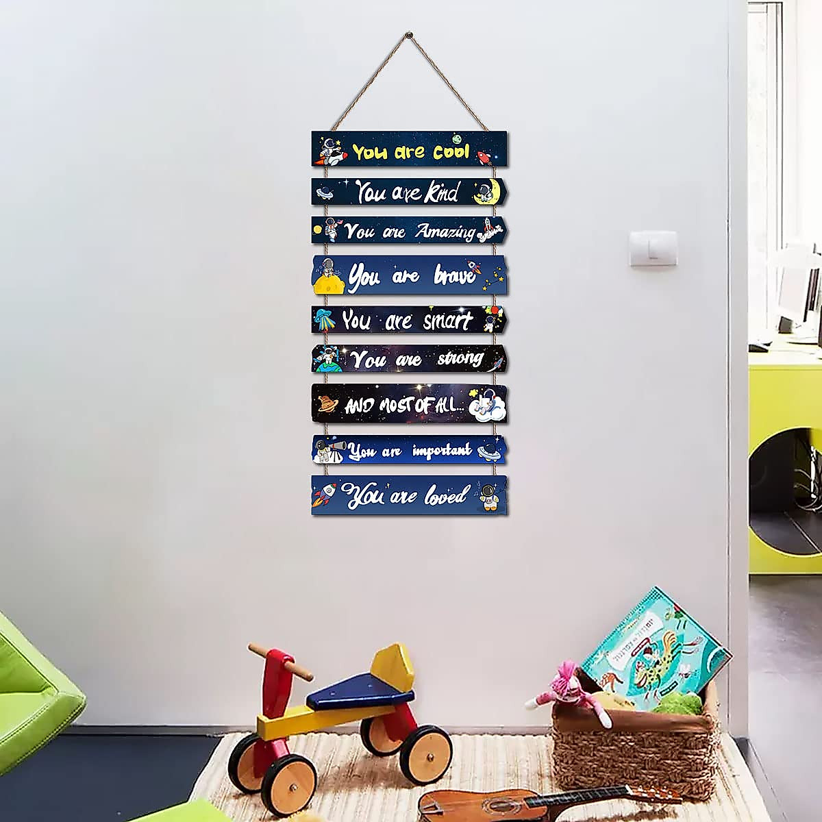 Outer Space Room Decor for Teen Boys Aesthetic, Cool Bedroom Wall Decor for Baby Boy, Navy Blue Kids Wall Art Signs, Fun Stuff Black Decorations for Nursery Bed Room Dorm Classroom Bathroom