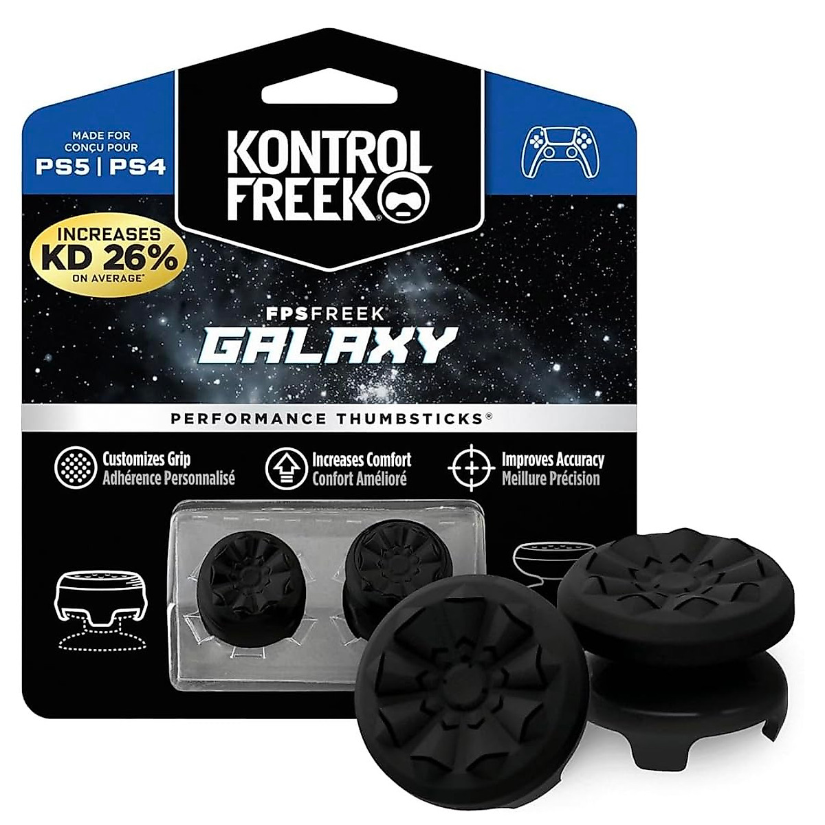 KontrolFreek FPS Freek Galaxy Black for PlayStation 4 (PS4) and PlayStation 5 (PS5) | Performance Thumbsticks | 1 High-Rise, 1 Mid-Rise | Black
