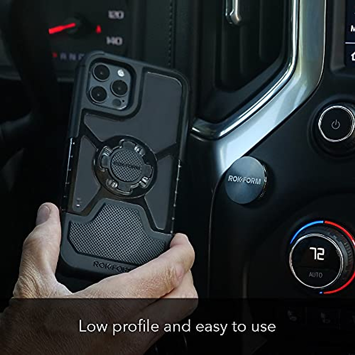 Rokform - Low Pro Magnetic Phone Mount, 1-Inch Phone Magnet for Car, 3M VHB Adhesive Holder Mounts to almost any Flat Surface, Compatible with all Rokform Cases (Black)