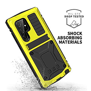 Compatible with Samsung Galaxy S23 Ultra Case Metal with Screen Protector Kickstand Heavy Duty Full Body Military Grade Aluminum Rugged Hard Case for Galaxy S23 Ultra (Yellow, S23 Ultra)
