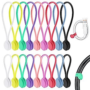 18 Pack Magnetic Cable Ties, Silicone Cable Management Ties Reusable Magnetic Cord Ties Magnetic Cable Organizer for Organizing, Fridge Magnets, book Markers