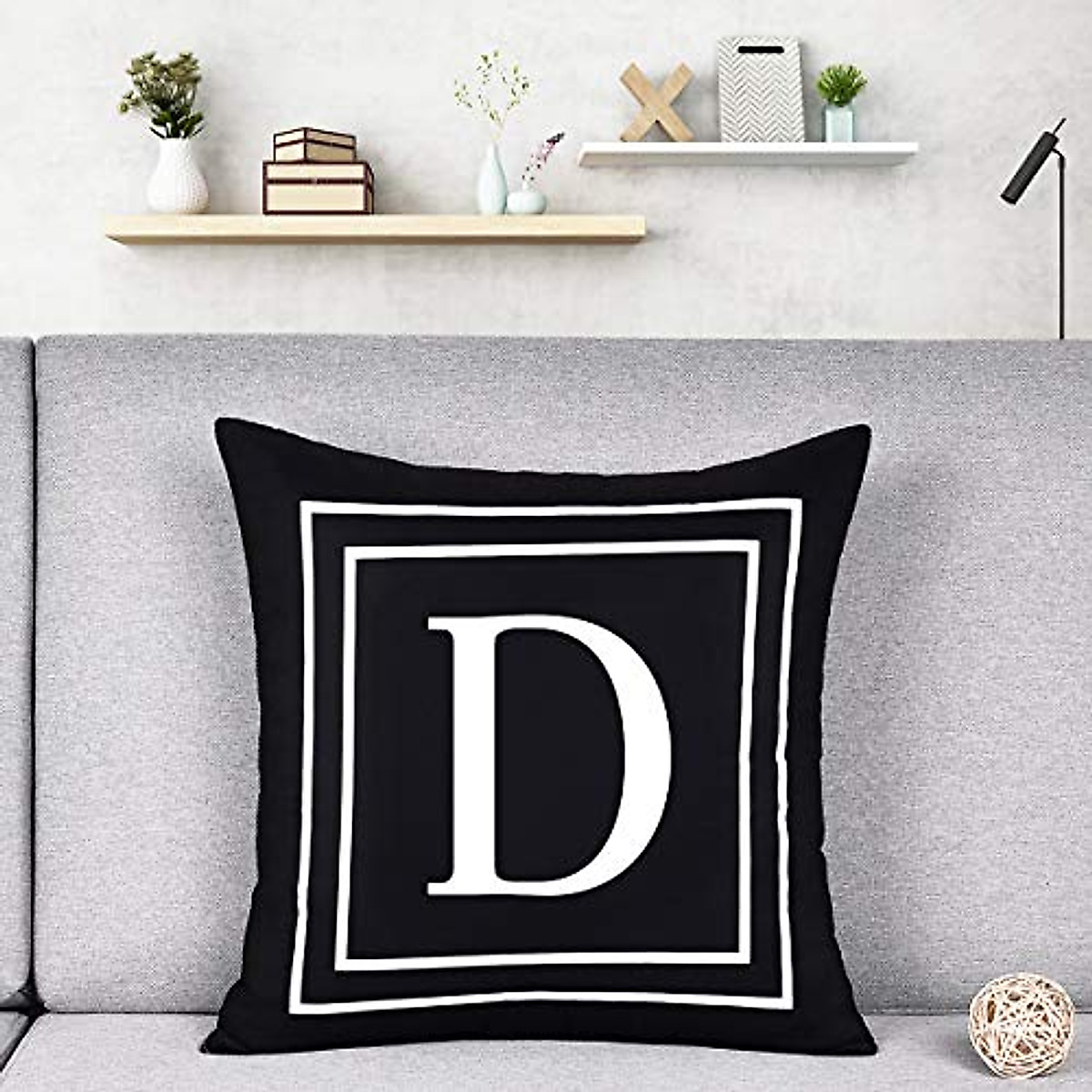 Yastouay Pillow Covers English Alphabet D Throw Pillow Cover Black Throw Pillow Case Modern Cushion Cover for Sofa Bedroom Chair Couch Car (Black, 18 x 18 Inch)
