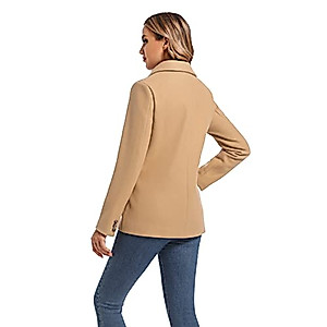 TONCHENGSD Women's Long Sleeve Two Button Wool Blend Blazer Suit Jacket (B-Khaki, S)