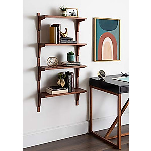 Kate and Laurel Meridien Mid-Century Wall Shelves, 24" x 8" x 24", Walnut, Transitional Wall Decor and Storage