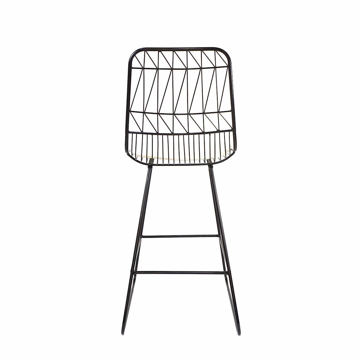 GDFStudio Outdoor Counter Stools, 26" Seats, Modern, Geometric, Black Iron Frames with Ivory Cushion (Set of 4)