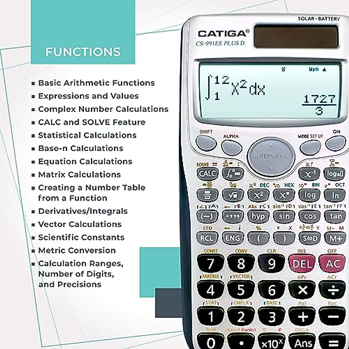Scientific Calculator for Math, Engineering and Science Courses, for Students of High School Through College, Basic and Advanced Functions, 991