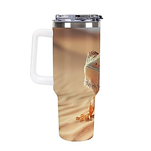 Bearded Dragon in Desert Insulated Tumblers with Handle Stainless Steel Coffee Mug Funny Travel Cup with Lid Straw 40oz
