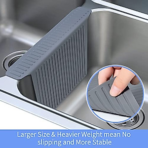Bligli Silicone Sink Divider Mat, Large Durable Sink Saddle Pad with No Suction Cup, Kitchen Divided Sink Protector Mat for Glassware Dishes, Easy to Clean and No Smell, 12.8" x 17.6" (Grey,1 PACK)