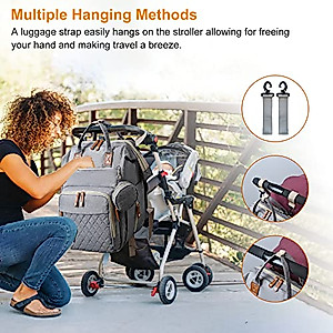 Milecan Diaper Bag Backpack, Unisex Baby Nappy Bags with Changing Pad, Pacifier Case & Stroller Straps&USB Charging Port, Multifunction Waterproof Travel Back Pack for Moms Dads, Grey