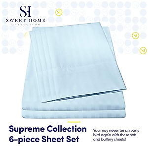 Dobby Stripe Queen Sheets - 6 Piece 1500 Supreme Collection Fine Brushed Microfiber Deep Pocket Queen Sheet Set Bedding - 2 Extra Pillow Cases, Great Value, Queen, Dobby Light Blue