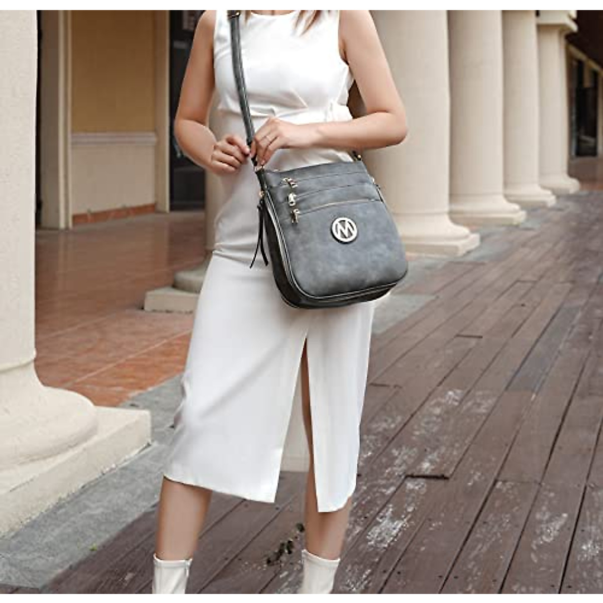 MKF Crossbody Bag for Women – PU Leather Expandable Messenger Purse – Designer Pocketbook Handbag Shoulder Strap