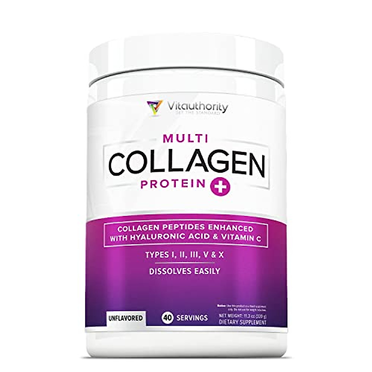Multi Collagen Peptides Powder for Women and Men - Instant Dissolving Grass Fed Hydrolyzed Collagen Powder Drink Mix for Beautiful Hair Skin and Nails with Hyaluronic Acid and Vitamin C - Unflavored