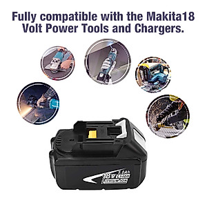 BL1830 Replacement Battery(2 Pack) 18V Li-ion 5000mAh Compatible with 194205-3 BL1815 BL1830 BL1845 LXT400 and DC18RC Replacement Fast Charger Compatible with Makita 14.4/18V Li-ion Battery