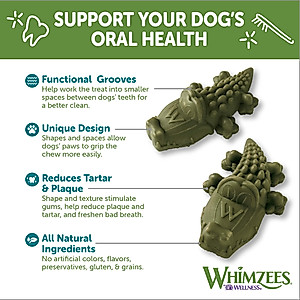 WHIMZEES by Wellness Alligator Natural Dental Chews for Dogs, Long Lasting Treats, Grain-Free, Freshens Breath, Large Breed, 6 count