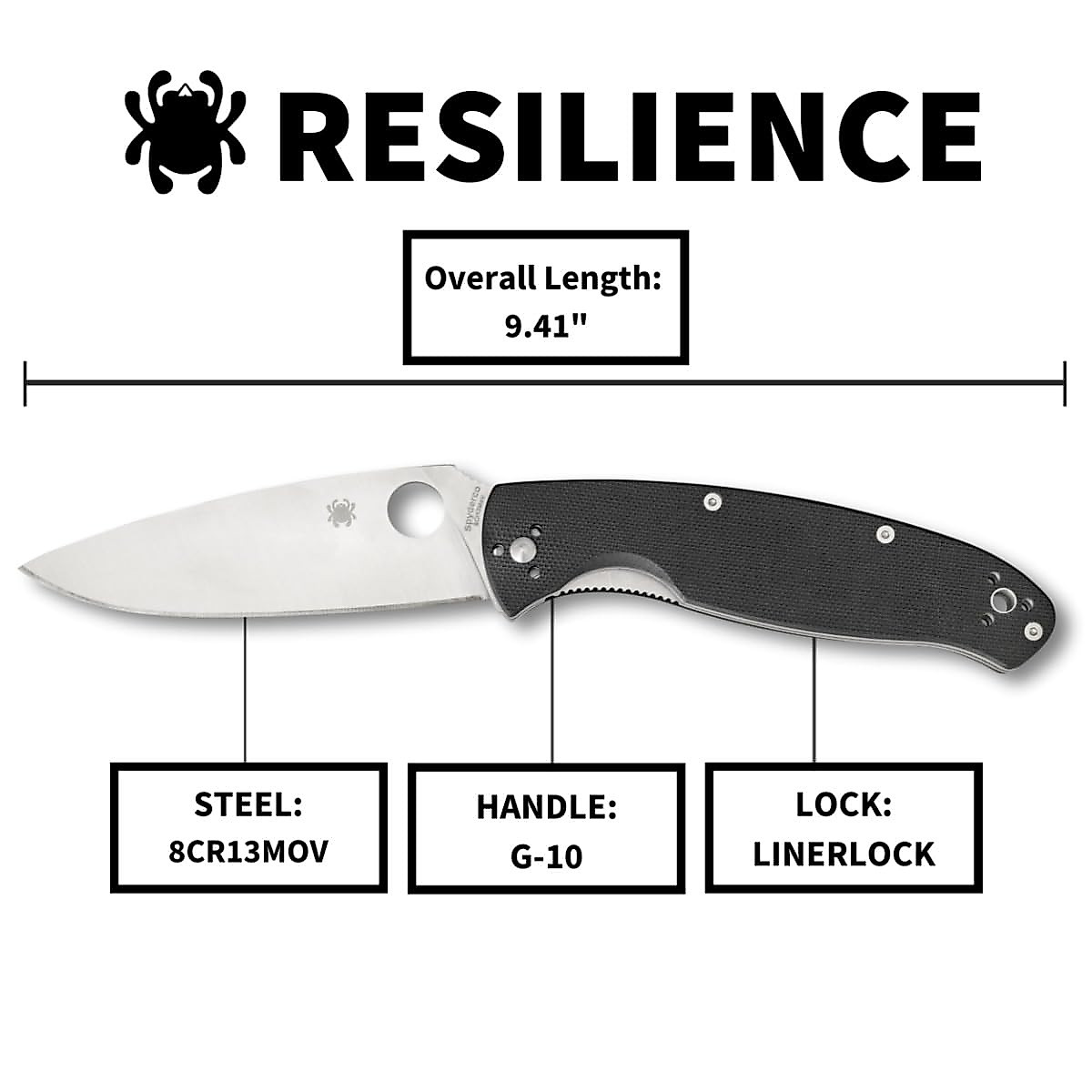 Spyderco Resilience Folding Pocket Knife with 4.20" 8Cr13MoV Stainless Blade and G-10 Handle - PlainEdge - C142GP