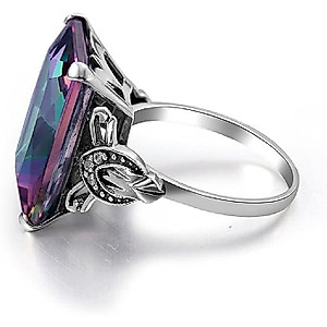 CTDFJRYFF 925 Sterling Silver Natural Topaz Ring 5ct Square Perfect Cut Rainbow Topaz Promise Ring CZ Eternal Engagement Wedding Ring (US Code 5-12) COLOUR(11)