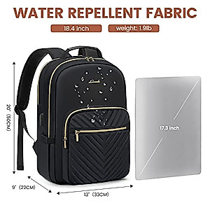 LOVEVOOK Laptop Backpack for Women 18.4 inch,Cute Womens Travel Backpack Purse,Professional Laptop Computer Bag,Waterproof Work Business College Teacher Bags Carry on Backpack with USB Port,Black