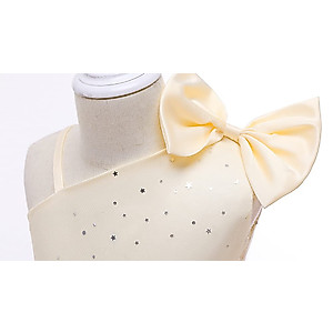 2-8T Toddler Girl Tulle One Shoulder Tutu Gown Baby Bowknot Formal Pageant Party Wedding Dress Flower Party Dresses Champagne 120