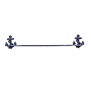 Hampton Nautical K-9011-solid-dark-blue Rustic Dark Blue Cast Iron Anchor Bath Towel Holder 27"