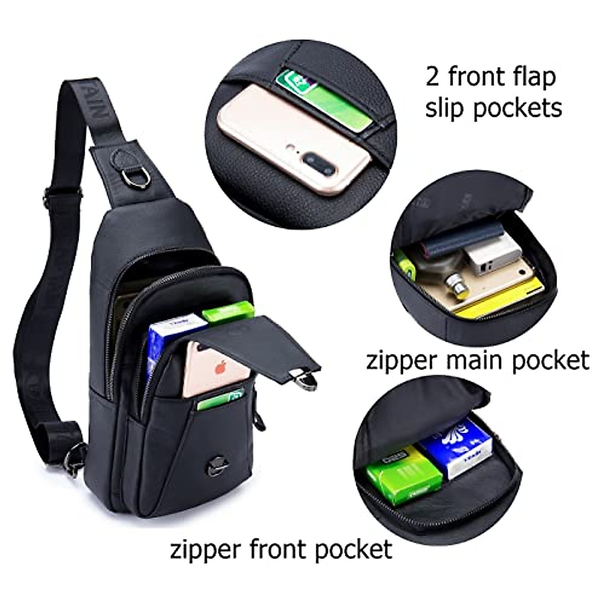 BULLCAPTAIN Genuine Leather Men Sling Crossbody Bag Backpack Outdoor Hiking Travel Chest Bag Daypack (Black)