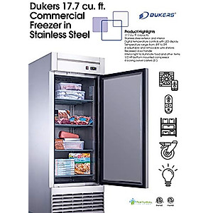 Dukers D28F 17.7 cu. ft. Single Door Commercial Freezer in Stainless Steel