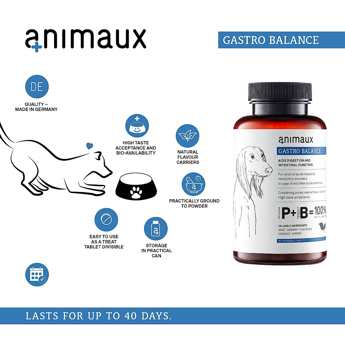 animaux – Gastro Balance for Dogs, Digestive Health Support and Probiotics, Brewer’s Yeast, Fennel, Helps to Relieve Diarrhea, Excess Winds, Irritable Bowel, 40 Chewable Tablets, 40 Days Supply
