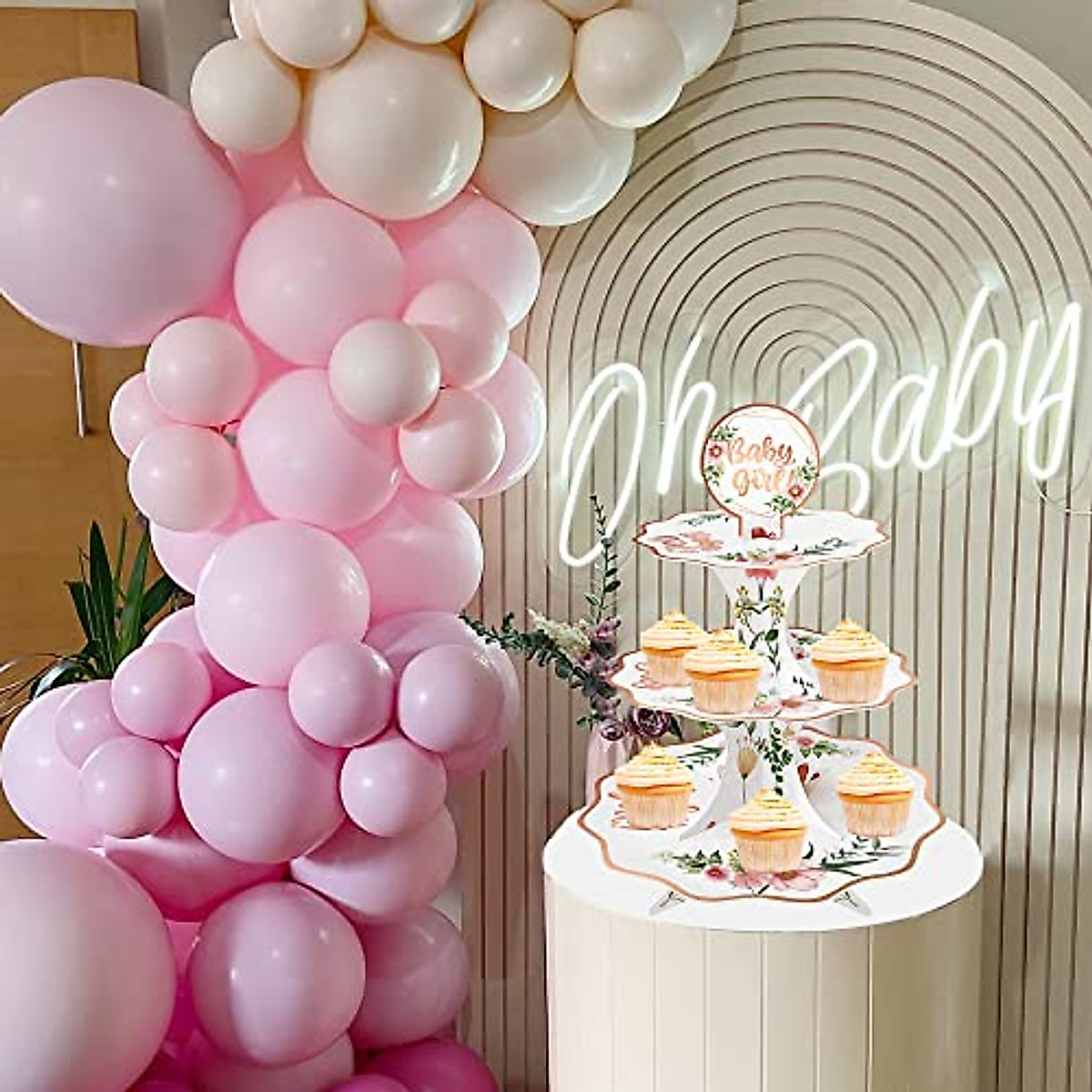 3 Tier Baby Shower Cupcake Stand for Baby Girl Shower Welcome Baby Gender Reveal Birthday Party Supplies Decorations