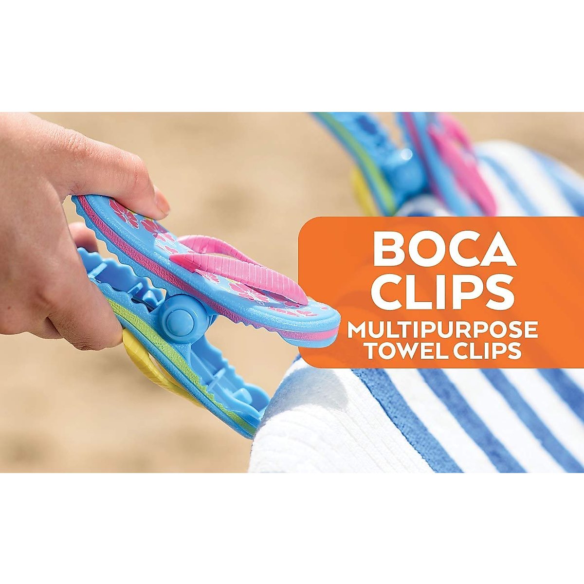 O2COOL Dolphin BocaClips, Beach Towel Holders, Clips, Set of Two, Beach, Patio or Pool Accessories, Portable Towel Clips, Chip Clips, Secure Clips, Assorted Styles (BCP080E006000)