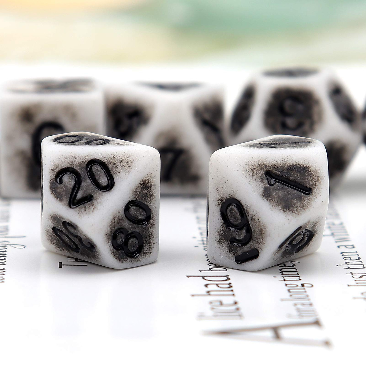 Haxtec Ancient DND Dice Set 7PCS Grey Polyhedral Dice Stone Style for Dungeons and Dragons Pathfinder RPG