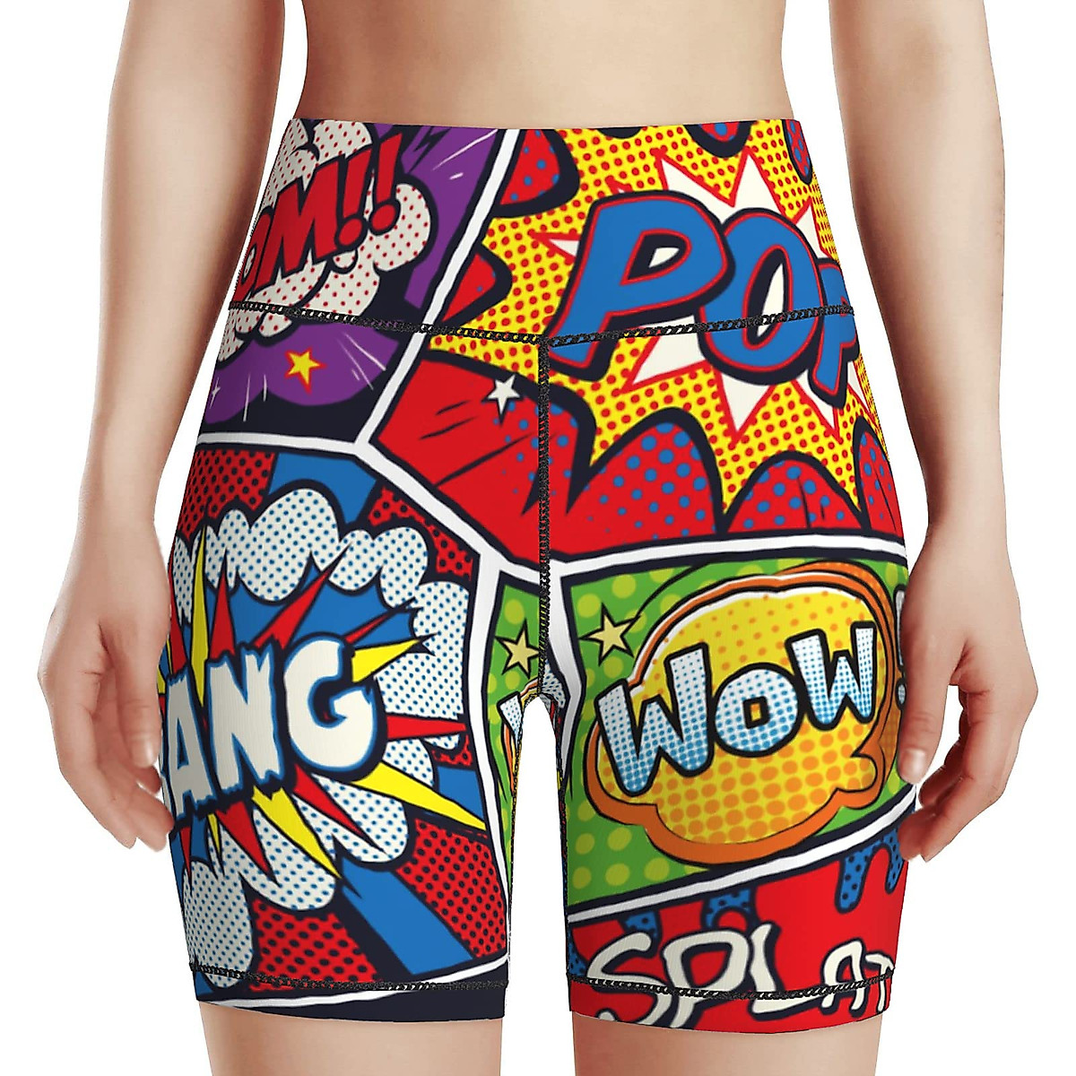 Retro Pop Art Comic Shout Women's High Waist Bike Shorts for Workout Sports Athletic Running Hiking Biker Yoga Gym XL Size