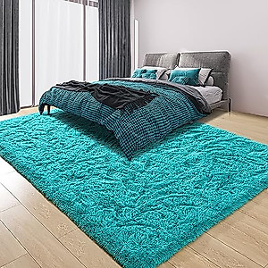 Quenlife Soft Bedroom Rug, Plush Shaggy Carpet Rug for Living Room, Fluffy Area Rug for Kids Grils Room Nursery Home Decor Fuzzy Rugs with Anti-Slip Bottom, 3 x 5ft, Teal Blue