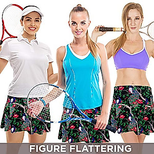 XrSzChic Womens Tennis Golf Skirt Athletic Exercise Printed Skorts Short Pocket Black Peacock, Large