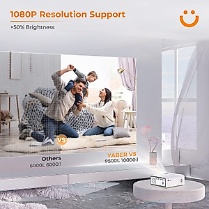 YABER Pro V5 Updated 9000L Projector with 5G WiFi and Bluetooth 5.1,1080P and 4K Supported Movie Projector, Mini Ourdoor Portable Projector with Tripod and Bag, Compatible with HDMI, USB, VGA, AV
