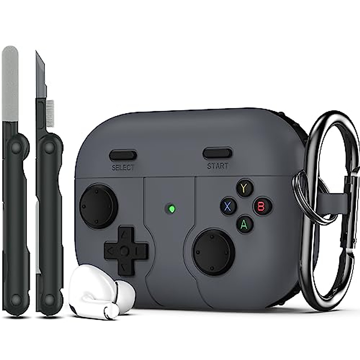 RFUNGUANGO AirPods Pro 2nd /1st Generation Case Cover with Keychain,Game Player Design for Kid Men and Women, Soft Silicone Case for AirPods Pro Gen 2/1(2022/2019) Charging Case-Grey