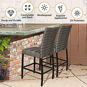 Ulax Furniture Outdoor Bar Stools Patio Wicker Padded Chairs, Set of 4