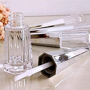 Healthcom 6 Pcs 7ML Clear Lip Gloss Tubes with Heart Brush Diamond Empty Lip Balm Container Lipstick Tube with Silver Lid DIY Refillable Bottles Makeup Sample Bottle Cosmetic Travel Gloss Containers