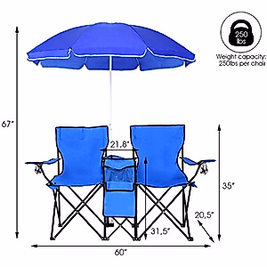 ReunionG Double Portable Camping Chairs, Blue 60D x 20.5W x 35H Inch