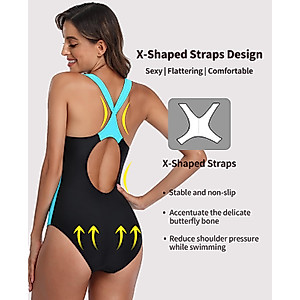 beautyin Womens Swimsuit One Piece Modest Athletic Swimming Suits L Black Blue