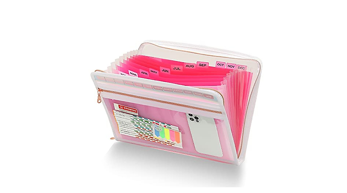 H4D Pink Expandable File Organizer - 13 Pockets for Documents