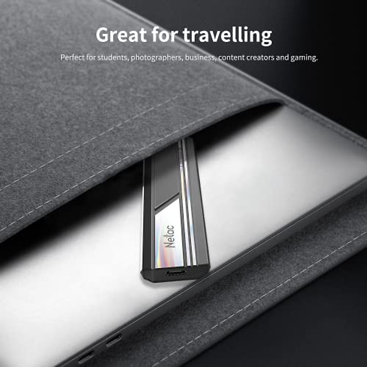 Netac 1TB Portable SSD, Up to 1050MB/s Read Speed, Type-C USB 3.2 Gen 2, External Solid State Drive, PCIe Gen3x4 NVMe 1.3, Business Travel Essential, Dust-Resistant, ZX10