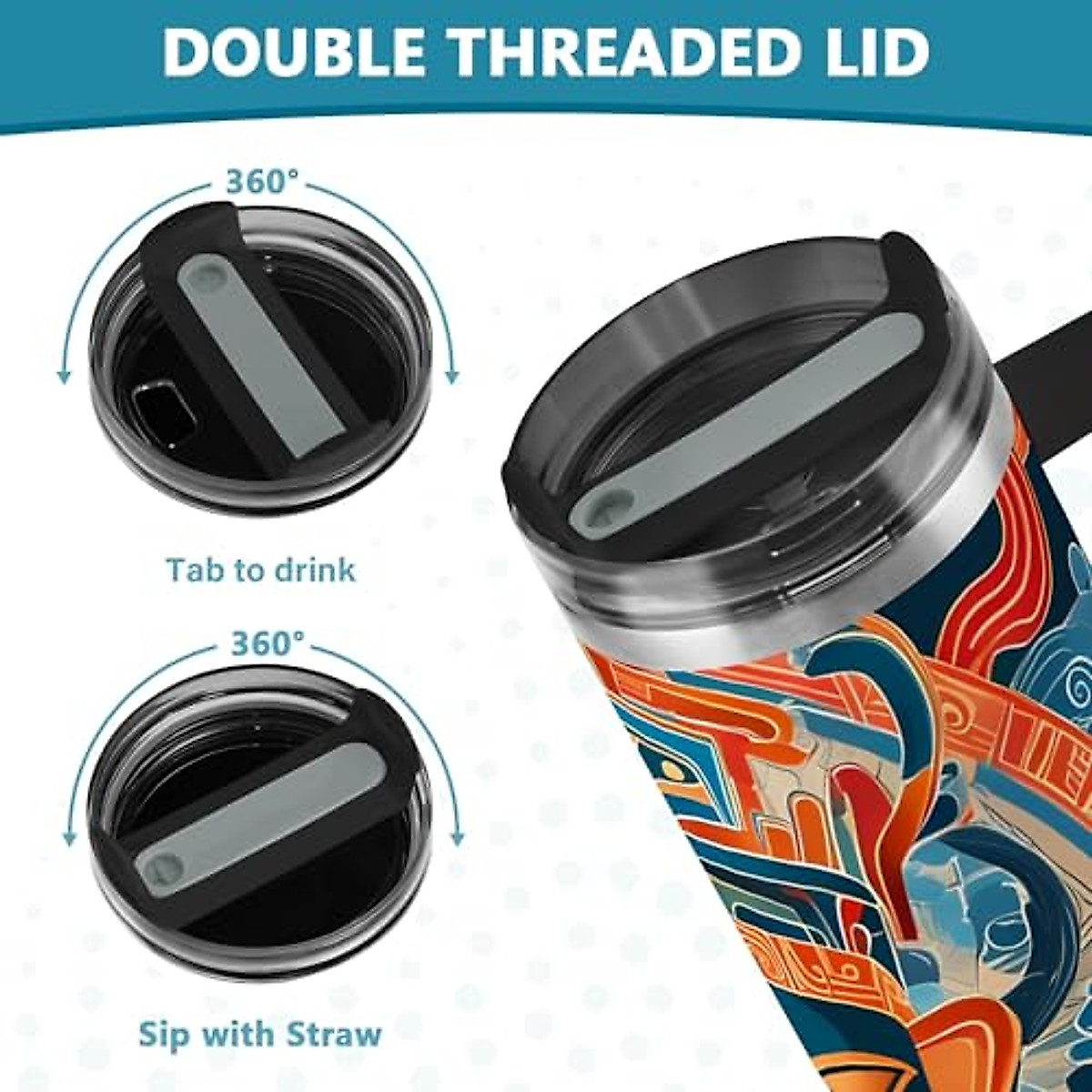 Nexawaveo 30oz 40oz Mythical Sanxingdui Ornament Dark Stainless Steel Vacuum Insulated Tumbler with Lid and Straw for Water, Iced Tea or Coffee, Smoothie Travel Mug