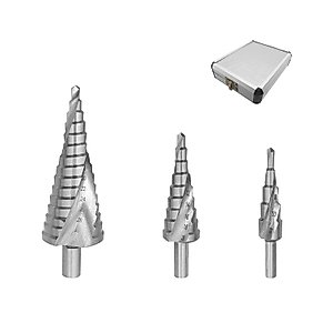BQKKWIN 3PCS Titanium Step Drill Bit Set with Automatic Center Punch, 29Sizes in 3 High Speed Steel Drill Bits Set ，1/4" Triangular Shank Drive （with Box）
