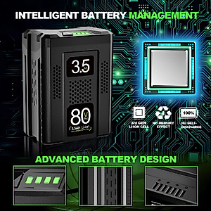 POWITEC 80V 3.5Ah Replacement Battery for Greenworks Pro 80-Volt Lithium Ion Battery ‎GBA80200 GBA80400 Power Equipment Battery