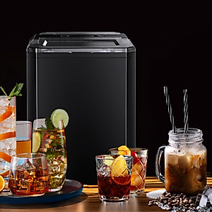 BEBISUNY Countertop Ice Maker, 9 Cubes Ready in 6 Mins, 12KG in 24Hrs, Self-Cleaning Ice Machine with Ice Scoop and Basket, 2 Sizes of Bullet Ice for Home Kitchen Office Bar Party, Black