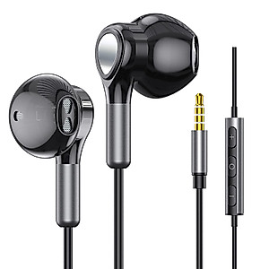 Headphones Wired, In-Ear Wired Earphones Earbuds, Half in Ear Headphones 3.5mm Jack, Wired Headphones with Microphone and Volume Control for iPhone, Samsung, Android, iPad,MP3,Most 3.5mm Audio Devices