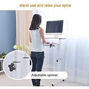 DlandHome Adjustable Rolling Desk Standing Desk, Sit-Stand Desk Cart Mobile Computer Desk Stand Up Desk Office Desk Riser Standing Table Workstation Mobile Desk, Oak