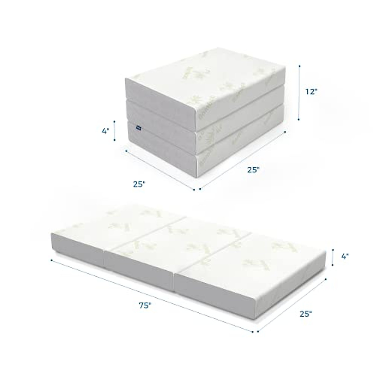 Inofia Folding Mattress, 4 Inch Memory Foam Trifold Mattress with Ultra Soft Bamboo Cover, Non-Slip Bottom & Breathable Mesh Sides, Foldable Guest Mattress, Single Size (75" x 25" x 4")