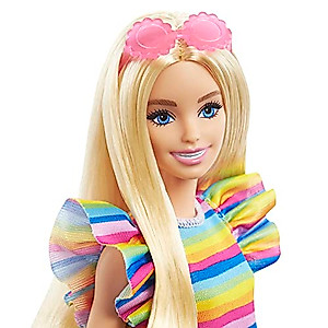 Barbie Doll, Kids Toys and Gifts, Blonde with Braces and Rainbow Dress, Fashionistas, Clothes and Accessories