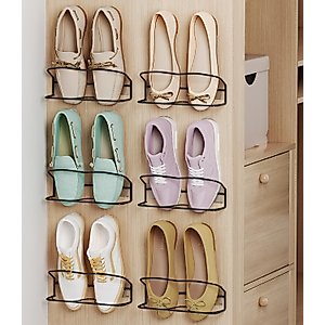 PrimZooty Wall Mounted Shoe Rack 6Pack, with Sticky Hanging Strips, Metal Wall Shoe Storage, Hanging Shoe Organizer for Wall/RV/Door