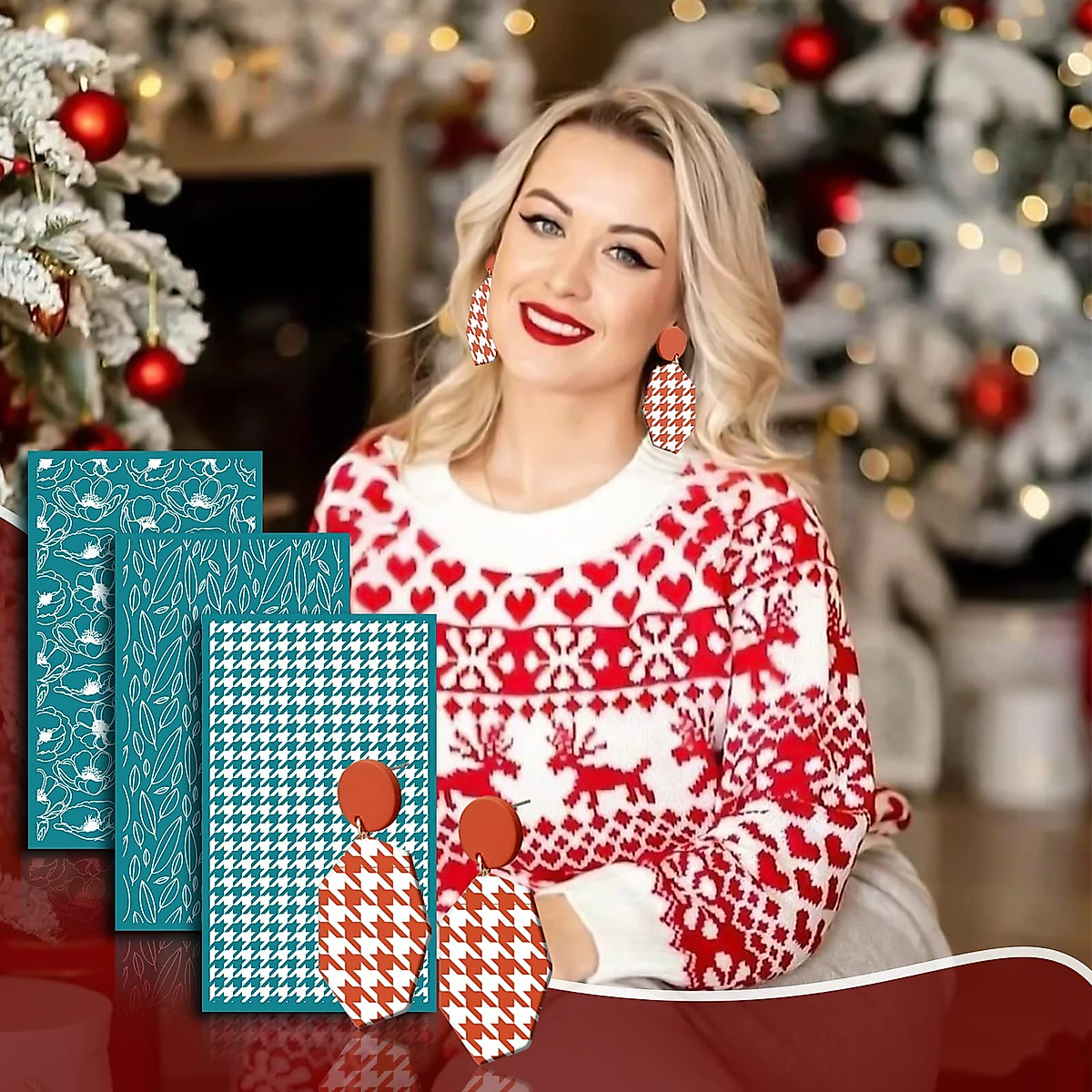 BABORUI Silk Screen Stencils for Polymer Clay, 3Pcs Reusable Silk Screen Stencils with 2Pcs Clay Scraper for Polymer Clay Cutters Clay Earring Jewelry Making Kit